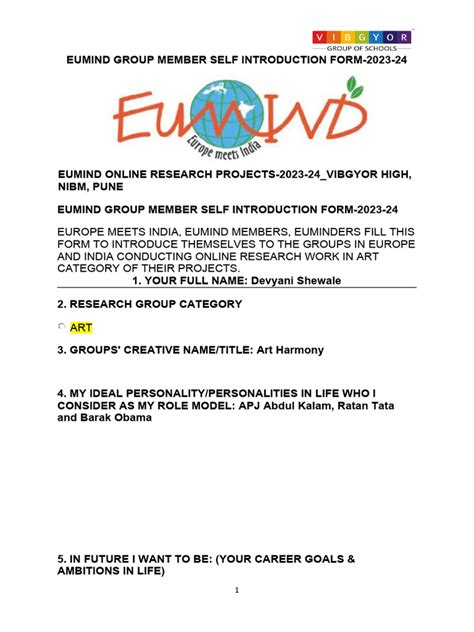 Self Intro Form Devyani Pdf