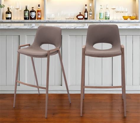 Homeroots Set Of Two 30 Brown Faux Leather And Steel Low Back Bar