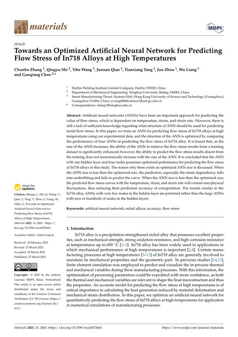 Pdf Towards An Optimized Artificial Neural Network For Predicting Flow Stress Of In718 Alloys