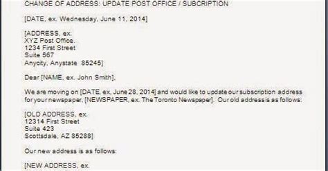 Address Change Letter Format To Post Office
