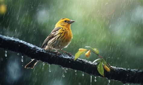 Song Bird Singing On A Branch In The Rain Wildlife Generated Ai Stock