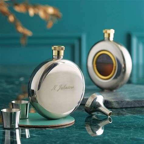 Engraved Hip Flask Round Window Engraved Hip Flask With Presentation Box And Free Engraving