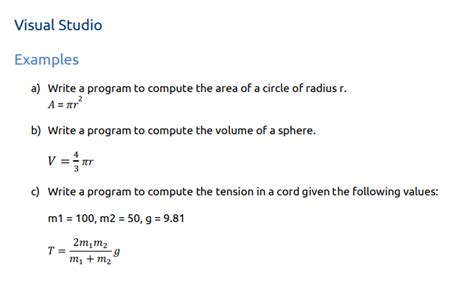 Solved Visual Studio Examples A Write A Program To Compute Chegg