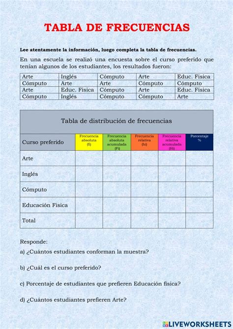 Completa La Tabla De Frecuencias