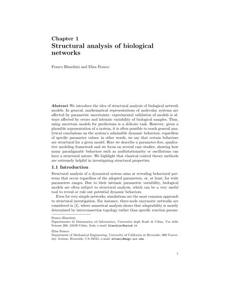 Pdf Structural Analysis Of Biological Networks