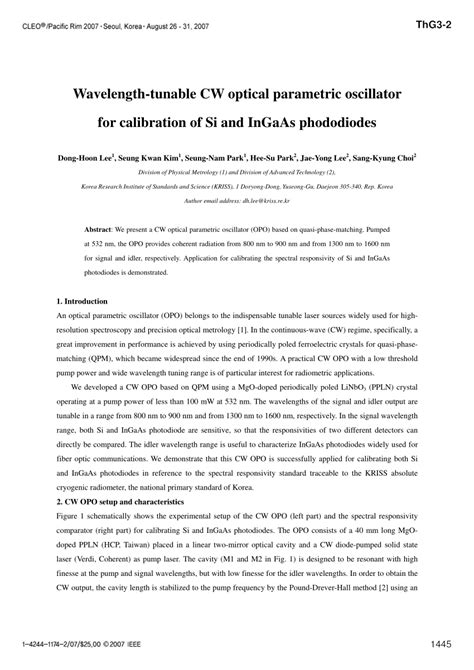 Pdf Wavelength Tunable Cw Optical Parametric Oscillator For