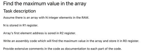 solved please provide the code in assembly language find the maximum value in the array task