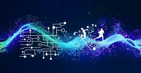Digital Waveforms And Circuits Converging To Form Abstract Symbols Of Various Sports Stock