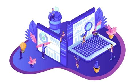 아이소메트릭 디자인 Seo 분석입니다 검색 엔진 최적화 분석 개념입니다 웹 페이지 주위에 일 하는 It 전문가 0명에 대한 스톡 벡터 아트 및 기타 이미지 Istock