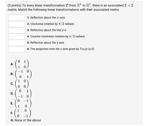 solved 3 points to every linear transformation t from r2