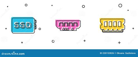 Set SSD Card RAM Random Access Memory And Icon Vector Stock Vector Illustration Of Computer