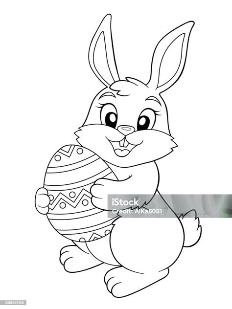 부활절 달걀을 들고 부활절 토끼 색칠 하기 책에 대 한 흑백 벡터 그림 컬러링 북 페이지 일러스트레이션 기법에 대한 스톡 벡터 아트 및 기타 이미지 컬러링 북 페이지