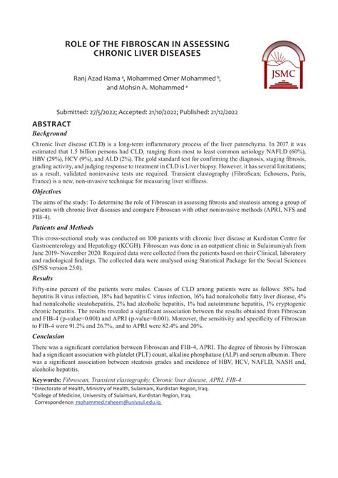 Pdf Role Of The Fibroscan In Assessing Chronic Liver Diseases