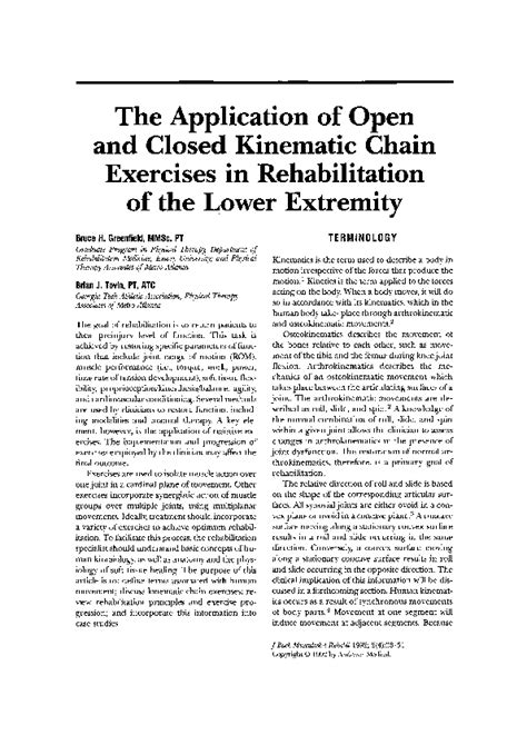 pdf the application of open and closed kinematic chain exercises in