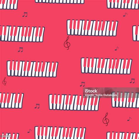 혼란스러운 피아노 포르테 뮤지컬 그랜드 피아노 옥타브 스케치 드로잉 손으로 그린 피아노 하프시 코드 건반이있는 벡터 원활한 낙서 사각형 패턴 뮤지컬 옥타브 감정에 대한 스톡