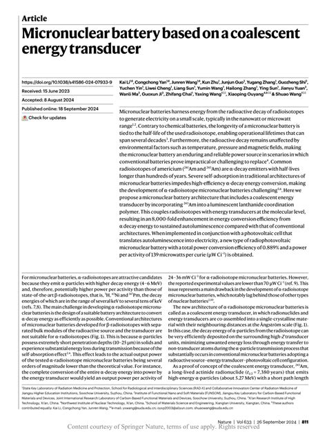 Micronuclear Battery Based On A Coalescent Energy Transducer Request Pdf