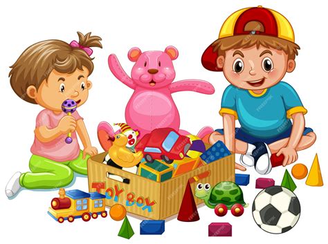 Hermano Y Hermana Jugando Juguetes Vector Premium