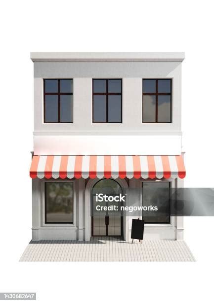 빈 간판이있는 상점 외관 클리핑 경로가있는 흰색 배경에 격리 된 상점 앞 건물 상점에 대한 스톡 사진 및 기타 이미지 상점 흰색 배경 3차원 형태 Istock
