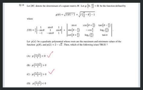 Let M Denote The Determinant Of A Square Matrix M Let Gleft 0 Frac