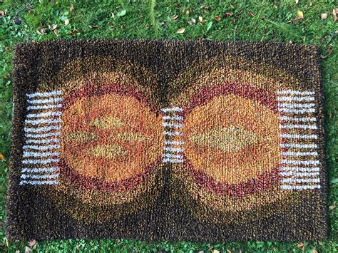 Vintage Scandinavian Rya Rug 100x165cm 1970s Brown Orange Wool Wall