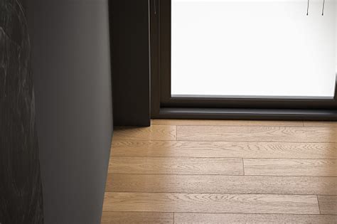 아파트의 현대적인 인테리어 디자인 검은 벽이 있는 빈 거실 쪽모이 세공 마루 바닥 파노라마 0명에 대한 스톡 사진 및 기타