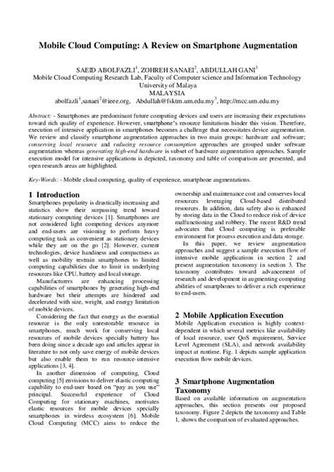 Pdf Mobile Cloud Computing A Review On Smartphone Augmentation Approaches