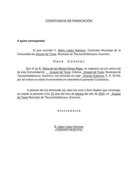 Formato Constancia De Radicacion 060519 Pdf