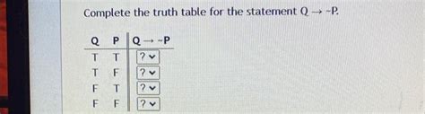 Solved Complete The Truth Table For The Statement QP Chegg