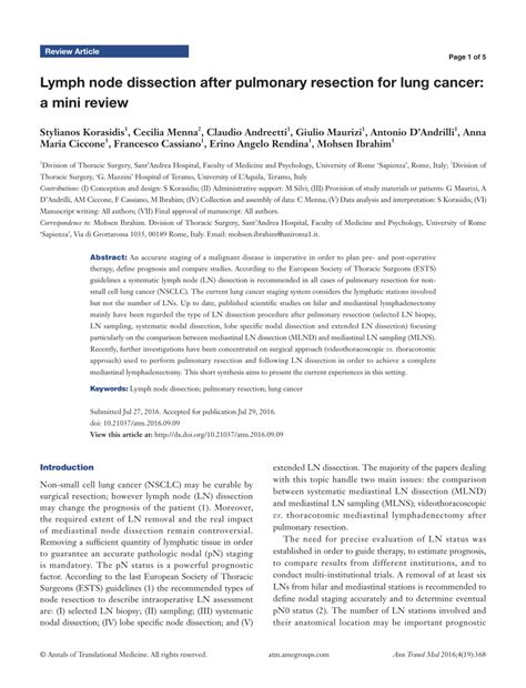 Pdf Lymph Node Dissection After Pulmonary Resection For Lung Cancer
