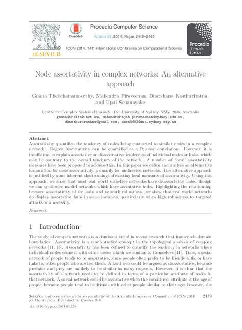 Pdf Node Assortativity In Complex Networks An Alternative Approach Mahendra Piraveenan