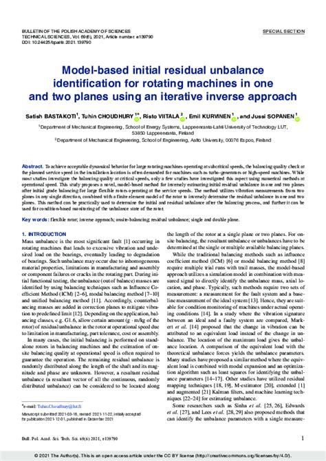 Pdf Model Based Initial Residual Unbalance Identification For Rotating Machines In One And Two