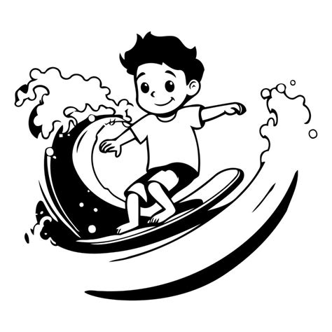 Surfer Boy On A Wave Vector Illustration Of A Cartoon Character