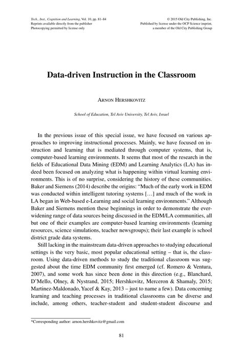 pdf data driven instruction in the classroom