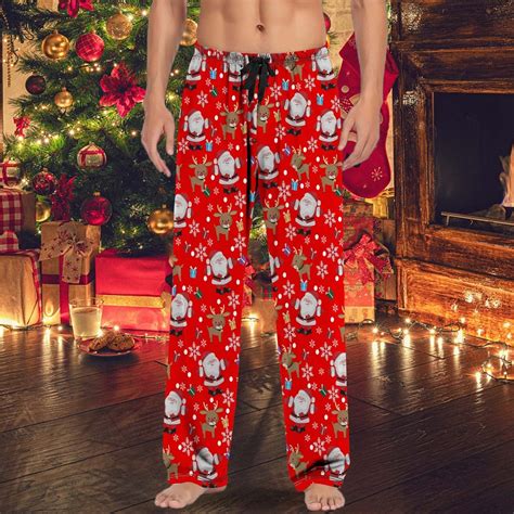 Mens Christmas Pajama Pants Funny Xmas Print Pj Bottoms Comfy