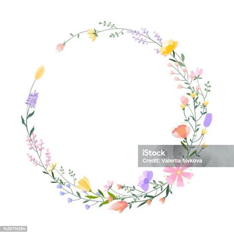 벡터 꽃 화환 일러스트레이션 잎 야생화 나뭇 가지 꽃꽂이 세트 들판 잔디와 밝은 봄 꽃의 아름다운 구성 0명에 대한 스톡 벡터 아트 및 기타 이미지 Istock