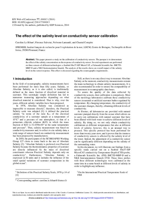 Pdf The Effect Of The Salinity Level On Conductivity Sensor Calibration