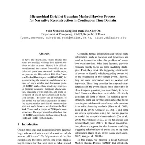 Hierarchical Dirichlet Gaussian Marked Hawkes Process For Narrative Reconstruction In Continuous