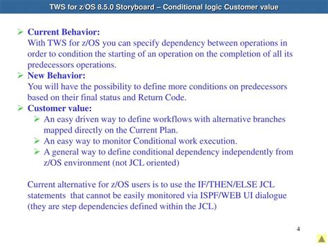 PPT Storyboard TWS For Z OS 8 5 0 Conditional Logic IBM Tivoli Software PowerPoint