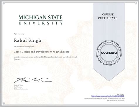 Gamedesign Gamedevelopment Courseracertificate 3dshooter Rahul Singh
