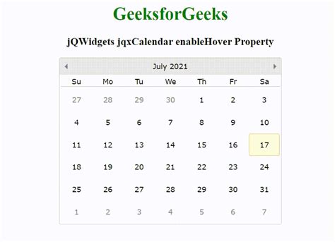 Jqwidgets Jqxcalendar Enablehover Propriété Stacklima