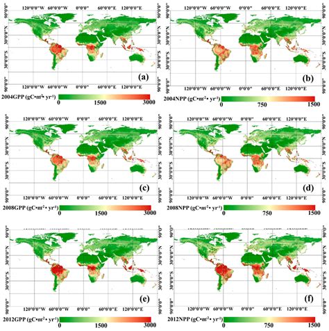 Global 1 Km Gpp And Npp In 2004 2008 And 2012 A Global Gpp In 2004
