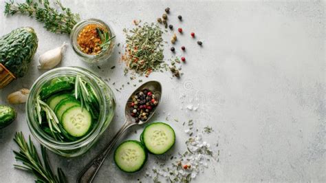 Homemade Pickle Preparation With Fresh Ingredients And Herbs For Culinary Delights Stock