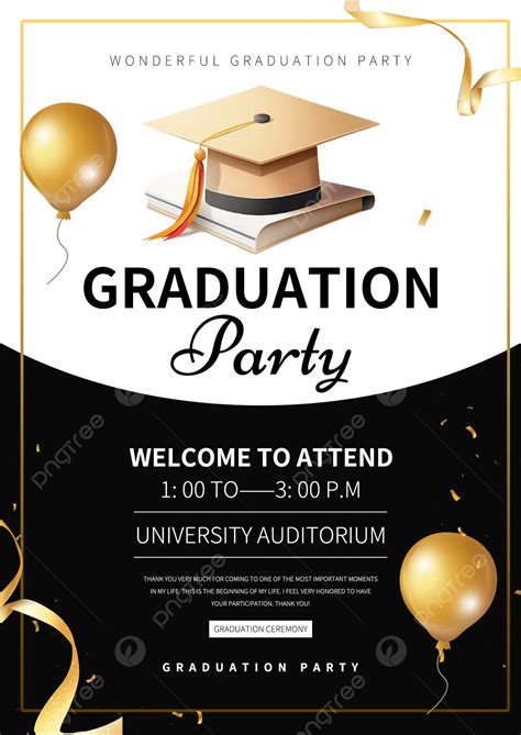 Graduation Party Creative Black Gold Style Invitation Template Download On Pngtree