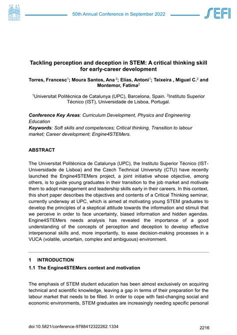 Pdf Tackling Perception And Deception In Stem A Critical Thinking Skill For Early Career