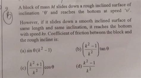 a block of mass m slides down a rough inclined surface of inclination θ