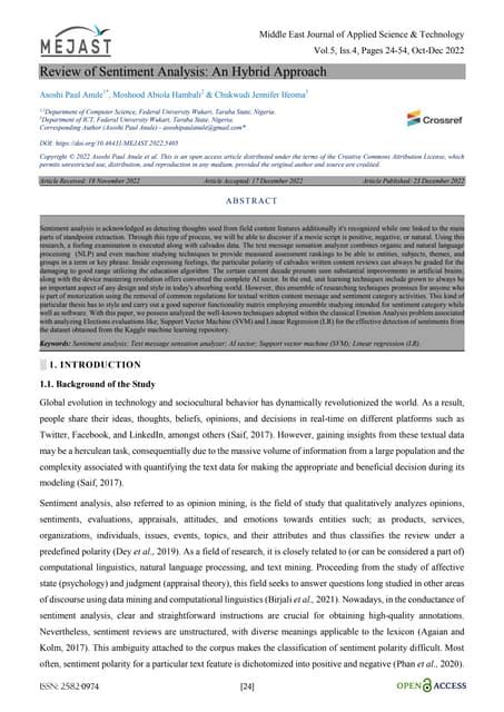 Review Of Sentiment Analysis An Hybrid Approach Pdf