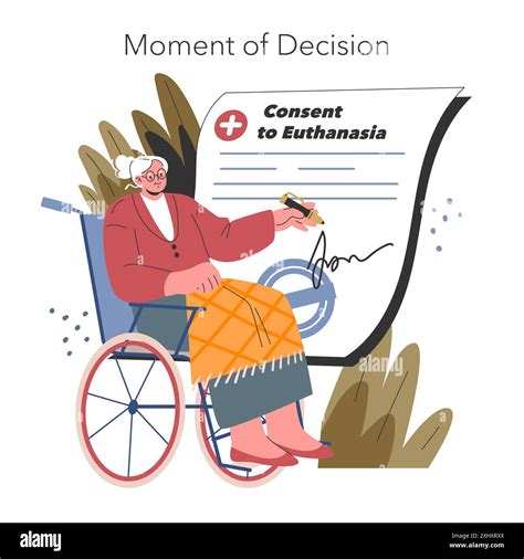 Euthanasia Consent Concept Elderly Person In A Wheelchair Signs A Life