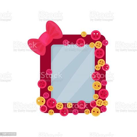 귀여운 핑크 사진 또는 텍스트 카드 흰색 배경에 그림 프레임 벡터 일러스트 레이 션에 대 한 공간을 가진 아이 들을 위한 활 및 버튼 앨범 템플릿 프레임 사진 0명에 대한
