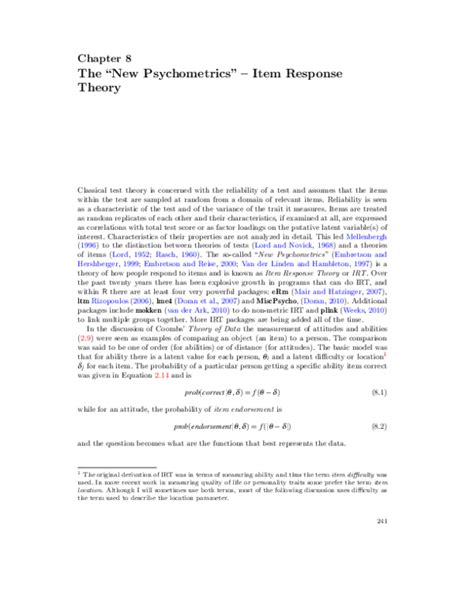 Pdf The New Psychometrics Item Response Theory