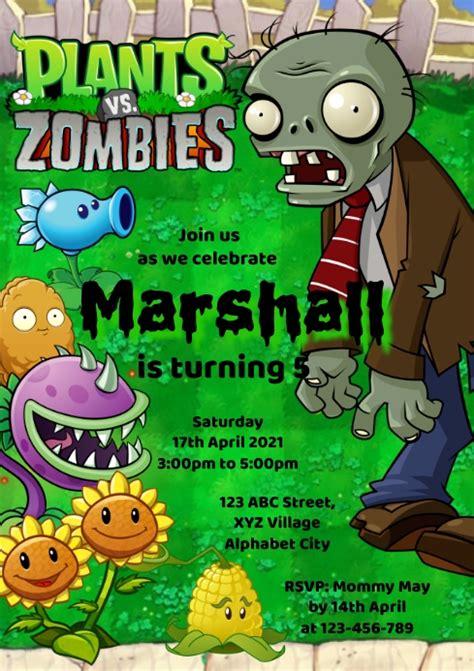Plants Vs Zombies Birthday Invitation Template Postermywall